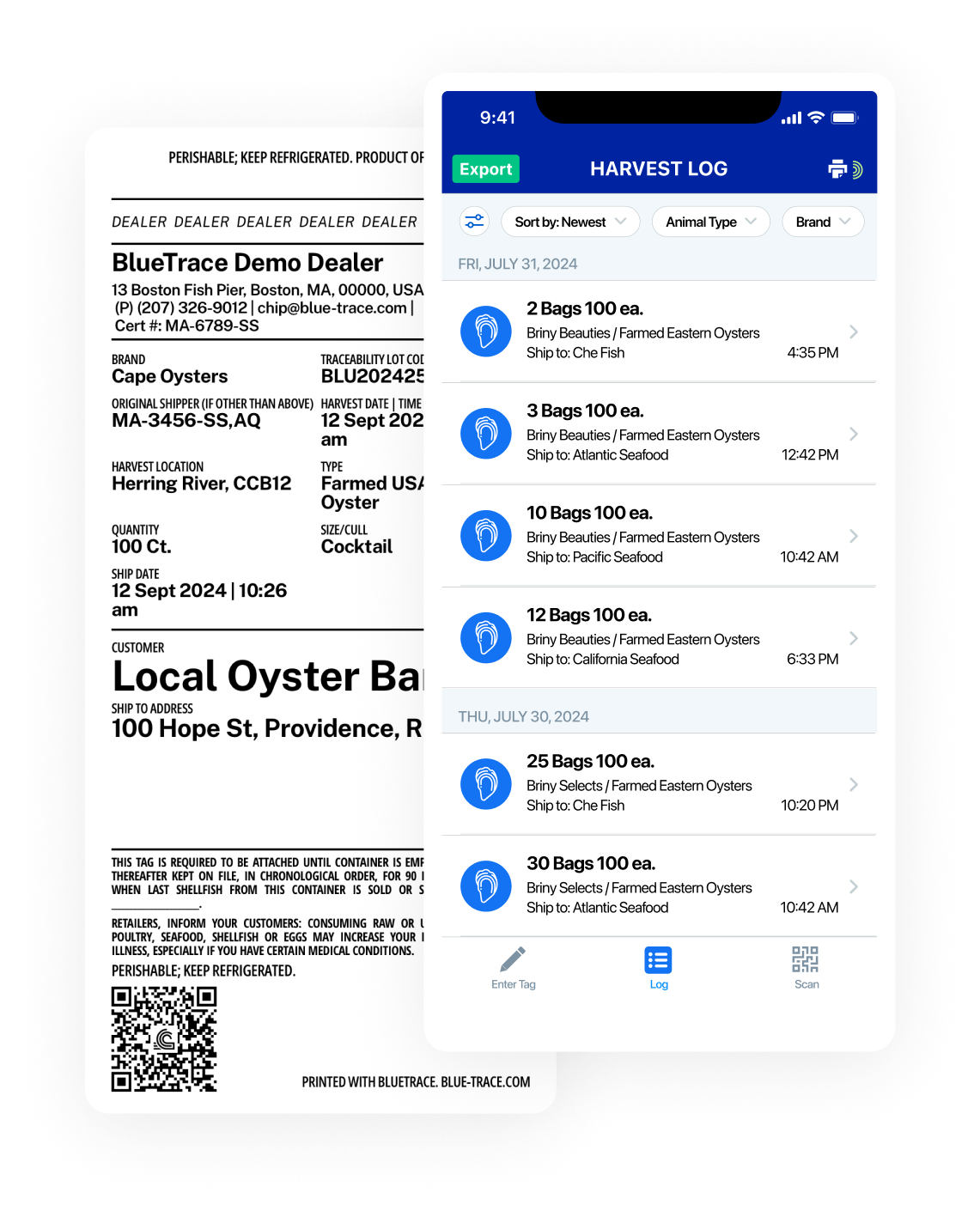 BlueTrace Print & Log: A Better Way to do Seafood/Shellfish Tags