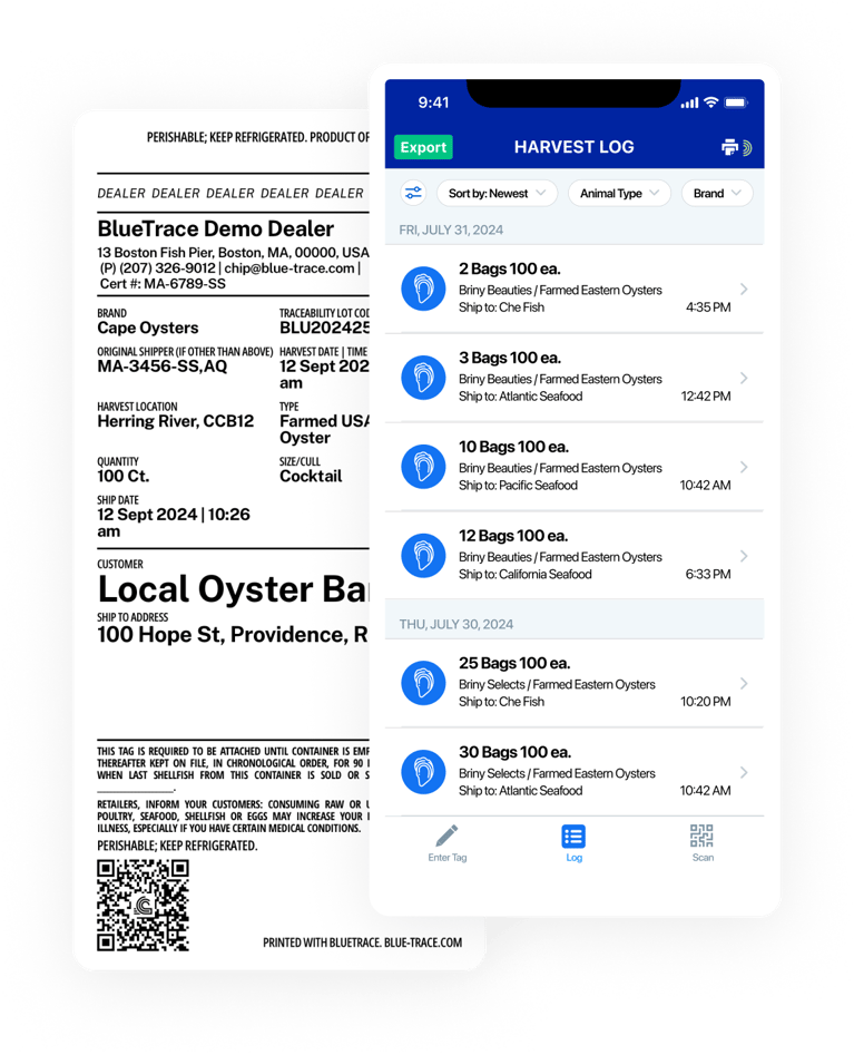 BlueTrace Print & Log: A Better Way to do Seafood/Shellfish Tags